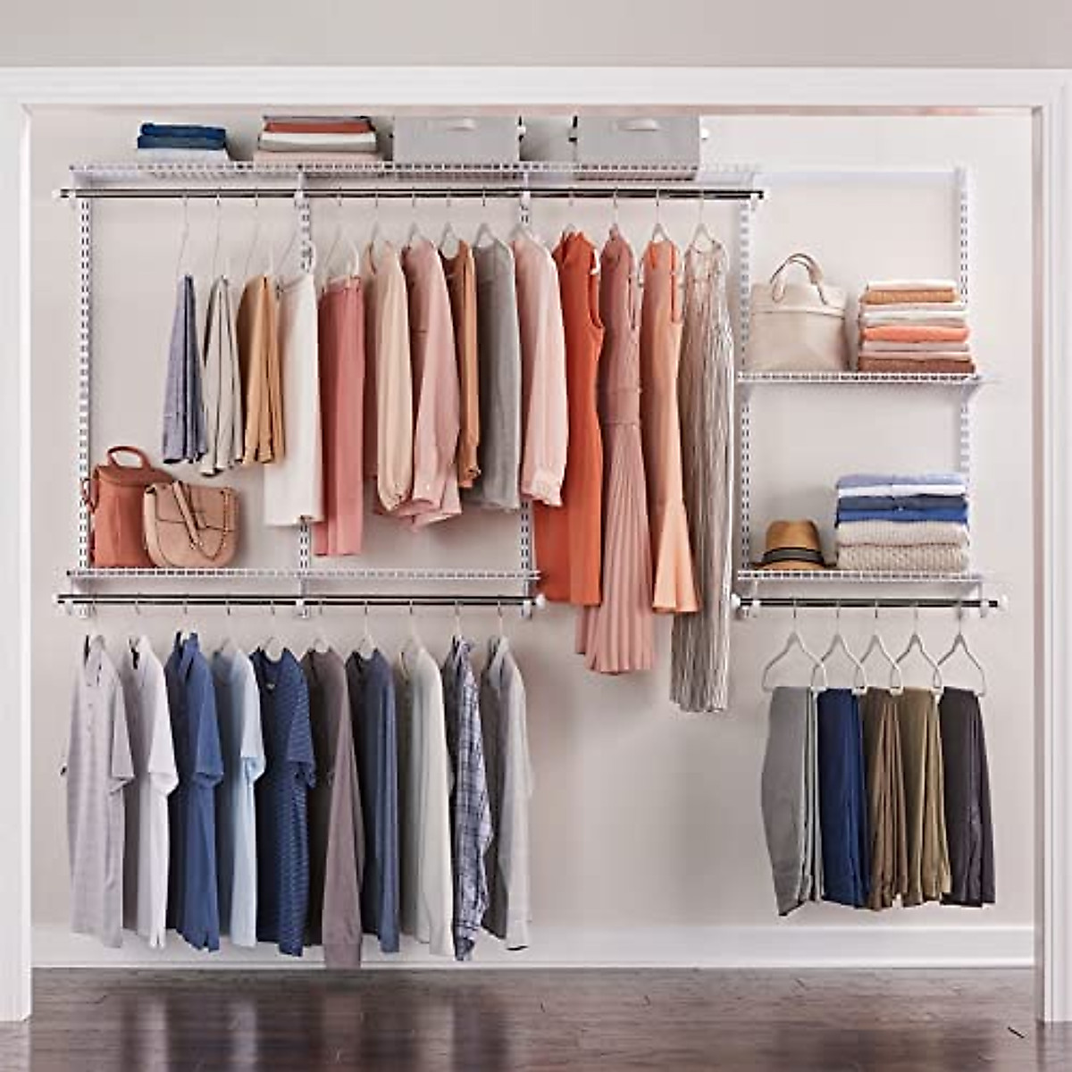 Rubbermaid Configurations 4-8 Feet Expandable Hanging and Shelf Space Custom DIY Closet Organizer Kit, White