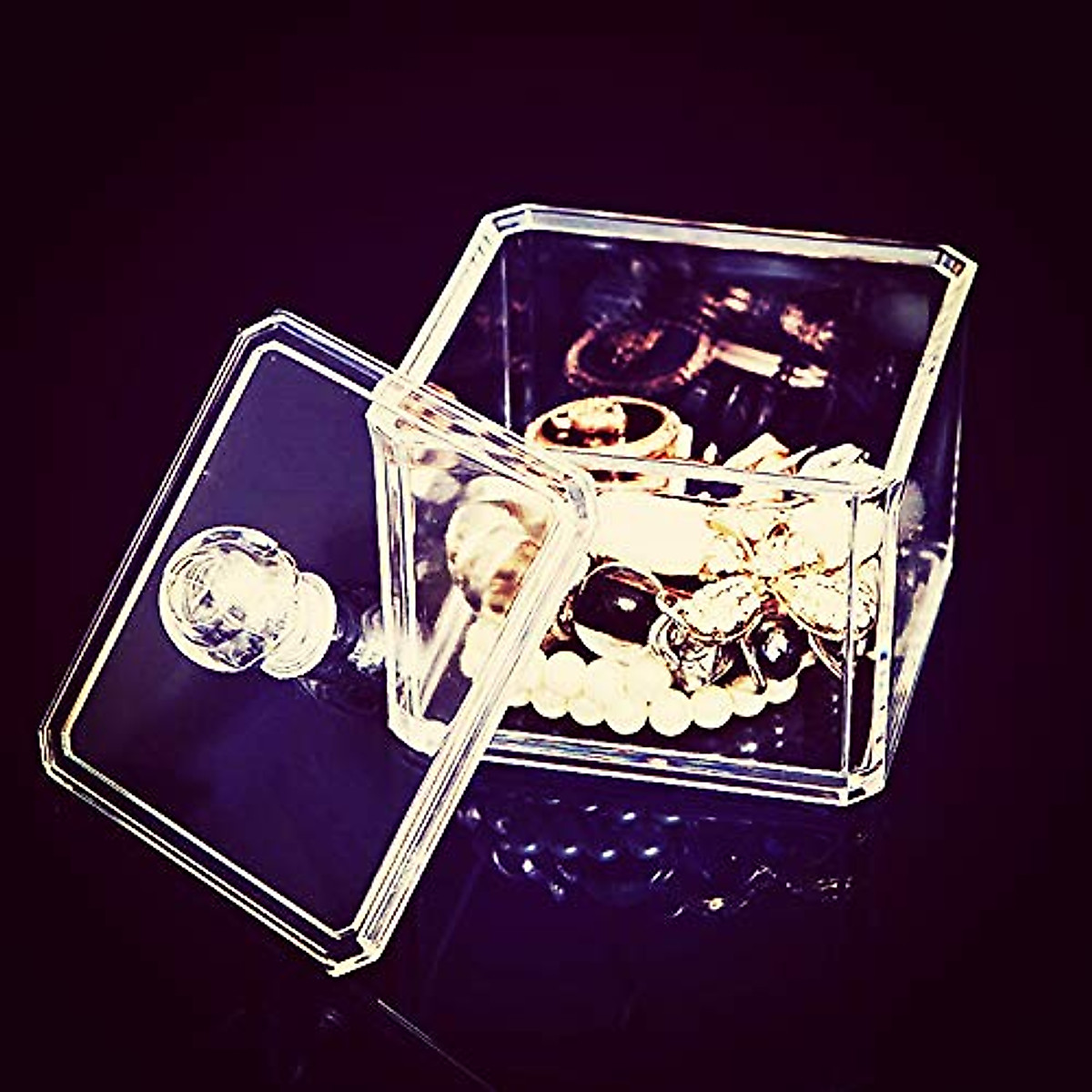 KW Collection Square Acrylic Cotton Ball Pads Gauze Swab Holder Organizer Q-tip Dispenser Storage Canister Bathroom Container Flossers Box Case (3.5 x 3.5 x 3 inches, Single Tier, Transparent)