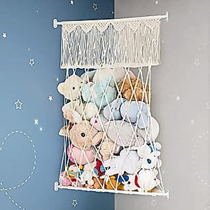 Dahey Stuffed Animal Storage Hammock Hanging Toy Storage Organizer with Canvas Base, Boho Decor Corner Plush Toys Holder Hammock for Nursery Kid Playroom Bedroom