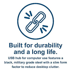 C2G 4 Port USB Hub, Plug and Play USB Hub, 2.0 Aluminium USB Hub for Desktop or USB Hub for Laptop, Silver, C2G 29508