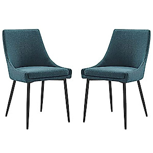 Modway Viscount Upholstered Fabric Side Dining Chairs Set of 2, Black Teal