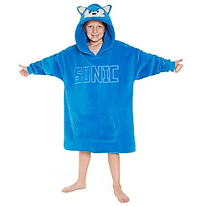 Sonic The Hedgehog Fleece Hoodie Blanket for Boys and Teenagers Oversized Fleece Poncho One Size Gaming Gifts for Boys (Blue 3D)