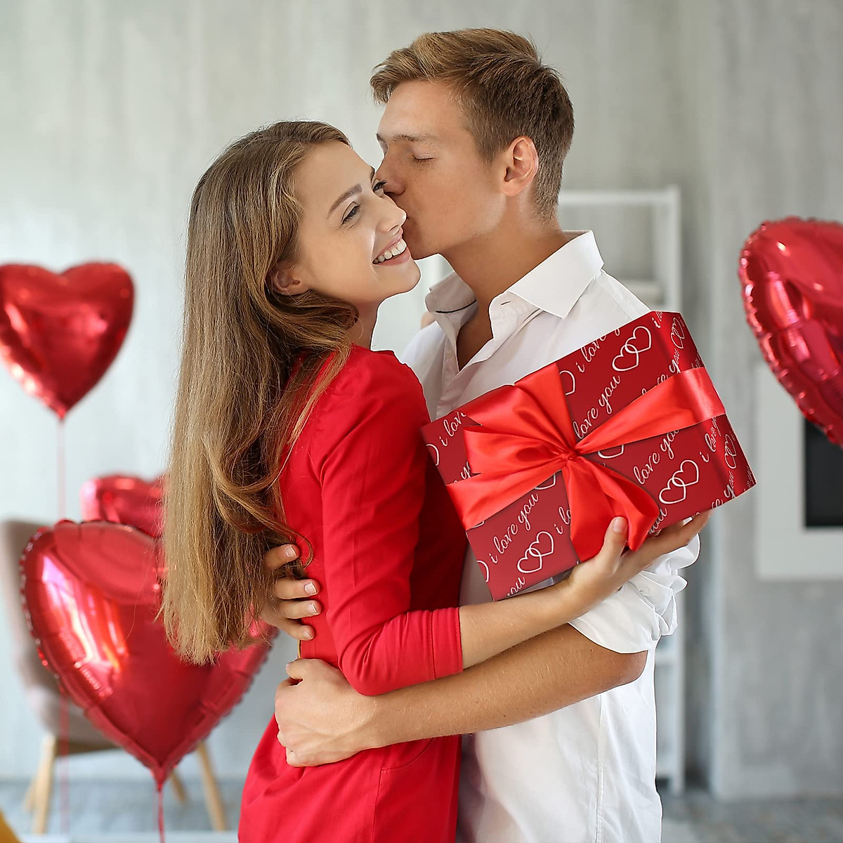 AnyDesign 12 Sheet Valentine's Day Wrapping Paper Red White Black Hearts Wrapping Paper Sweet Love Art Paper for Wedding Anniversary Baby Shower Birthday Gift Packing, 20 x 28 Inch, Folded Flat