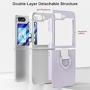 WATACHE for Samsung Galaxy Z Flip 5 Case, Z Flip 5 Case with Ring Holder Heavy Duty Shockproof Protection Cover for Samsung Z Flip 5 5G (Purple)