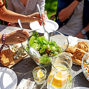 E-far Large Serving Utensils Set of 10, Stainless Steel Serving Spoon, Slotted Spoon, Fork, Tong, Cake Server and Butter Knife for Parties Buffet Banquet Kitchen, Mirror Finish & Dishwasher Safe