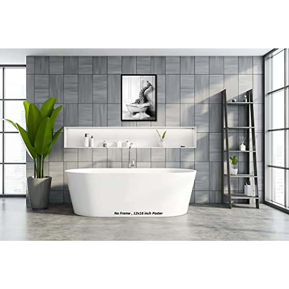 Funny Bathroom Decor Giraffe Animals Bathtub Poster–Unframed (12 x 16 Inch)– Bathroom Wall Decor, Black and White Bathroom Decor, Giraffe Wall Art Photo Pics Poster Funny Bathroom Modern Cute Chic Cool Unique Bathroom Sign