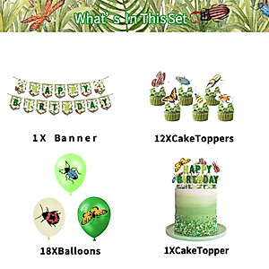 32 Pieces Bugs Party Supplies Includes Bugs Happy Birthday Banner Cake Topper Cupcake Toppers Balloons Insect Theme Party for Baby Shower Boys and Girls Birthday Decorations