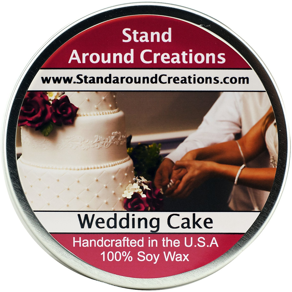Premium 100% All Natural Soy Wax Aromatherapy Candle - 8oz Tin - Scent: Wedding Cake - A Decadent Blend of Moist Vanilla Cake, Cane Sugar and Creamy White Frosting.
