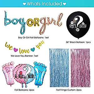 NAIWOXI Gender Reveal Party Supplies - Gender Reveal Decorations, Boy or Girl Foil Balloons, Tablecloth, Photo Props, Toppers, Sash, Banner, Foil Curtains, Team Stickers, Ideas for Baby Shower 117 PCS