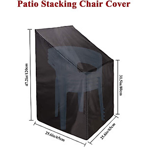 Patio Chair Covers,Stackable Patio Home Chair Cover,Durable/Waterproof/Dustproof Furniture Cover with Adjustable Hem Cord for Easy Fitting,Large Outdoor Stacking Chairs Cover 25" L x 25" W x 47" H