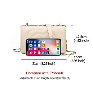 Leather Crossbody Bag for Women, Genuine Leather Ladies Small Purse and Handbags Women's Mini Shoulder Bags Womens Leather Messenger Bags Quilted Bag With Metal Chain Strap Fashion Evening Bag (Beige)
