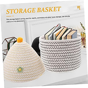 TOYANDONA Storage Basket Food Storage Bins Mini Trash Can with Lid Baby Foods Living Room Storage Basket Nursery Storage Baskets Small Woven Basket Cotton Yellow Baby Sundries Container Toy