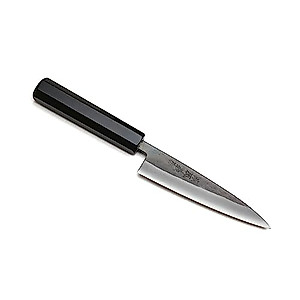 Yoshihiro Kurouchi Black-Forged Blue Steel Stainless Clad Petty Utility Knife Ebony Handle (5.3'' (135mm) & No Saya)