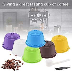 Reusable Coffee Capsule for Nescafe Dolce Gusto Brewers, 6 Pack Refillable Colorful Coffee Capsule Filter with Cleaning Brush and Measuring Spoon