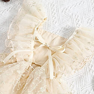 Kupretty Newborn Baby Girl Boho Romper Dress Embroidery Flower Lace Tutu Photography Outfits Princess Clothes (Beige, 3-6 Months)
