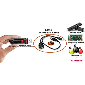 AuviPal 2-in-1 Micro USB to USB OTG Adapter (OTG Cable + TV's USB Power Cable) for Fire Stick, Playstation Classic and More - 2 Pack