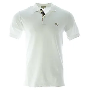BURBERRY Brit Mens Short Sleeve nova Check Placket Polo Shirt (Large, White)