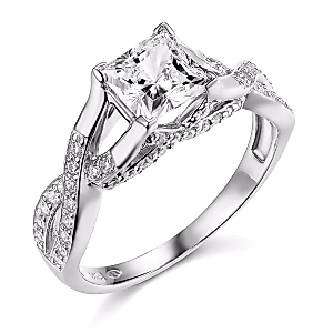 14k White Gold SOLID Princess Square Wedding Engagement Ring - Size 7