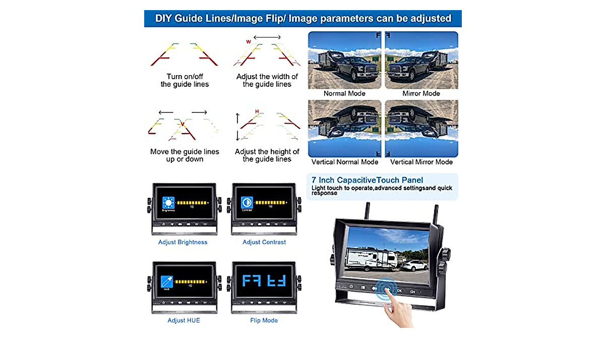 LeeKooLuu RV Backup Camera Wireless Waterproof 7'' LCD Split Screen DVR ...