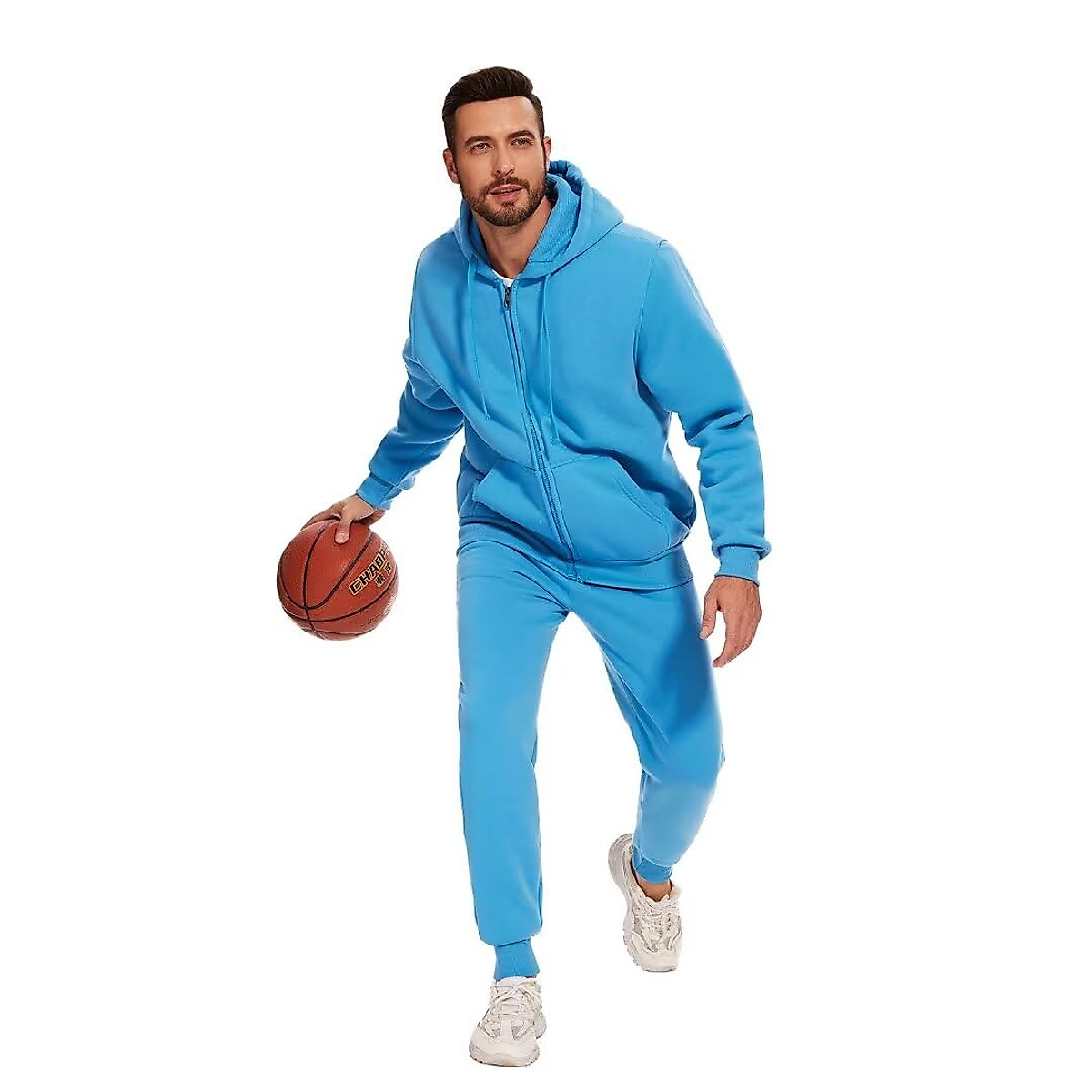 Megub hooded tracksuit set for men Athletic warm sweatsuit Full Zip fleece jogger suit casual Sport outfits M-5X BIG(light blue,XL)