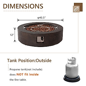 COSIEST 40.5-inch Outdoor Propane Fire Pit Coffee Table w Sandstone Round Base Patio Heater, 50,000 BTU Stainless Steel Burner, Free Lava Rocks, Rain Cover