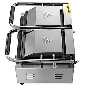 Happybuy Commercial Sandwich Panini Press Grill,110V 2x1800W Double Up Grooved and Down Flat Plates Electric Stainless Steel Sandwich Maker,Temperature Control 122°F-572°F for Hamburgers Steaks Bacons