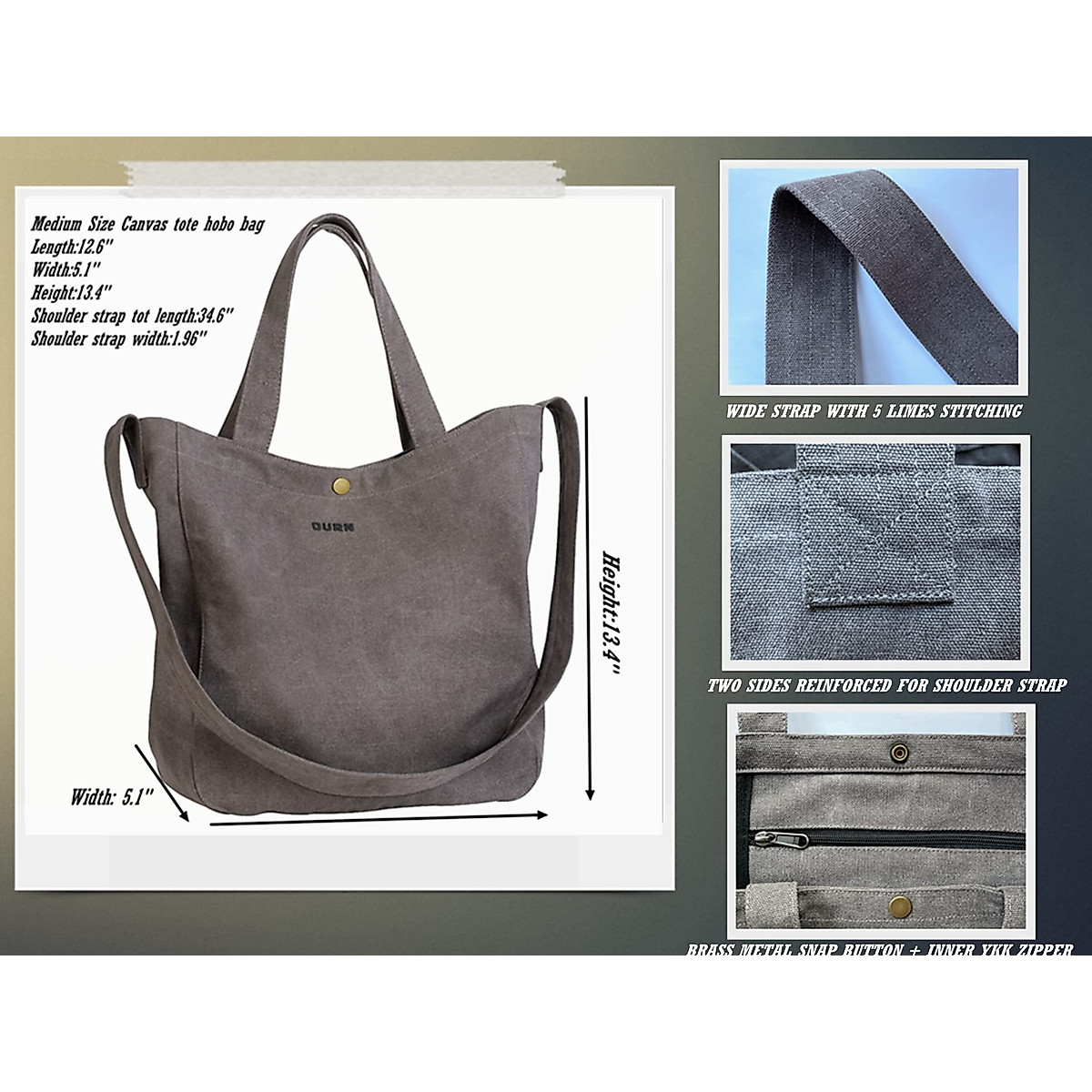 Canvas Tote Bag Casual Medium Crossbody bags for Women Hobo Shoulder Bag for Daily School Work Travel (Brown)