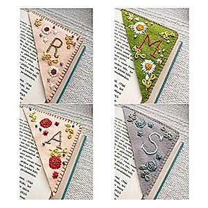 Personalized Hand Embroidered Corner Bookmark Cute Flower Letter Felt Bookmarks Embroidered Bookmark Corner