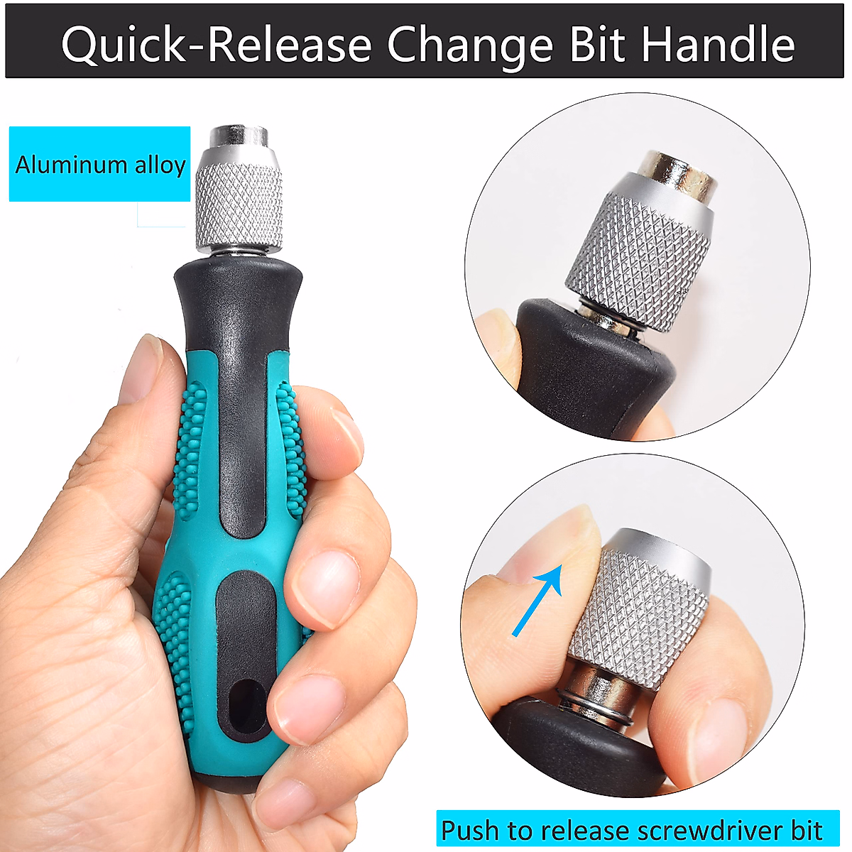 1/4 Hex Screwdriver Bit Holder Handle 2PCS, SKZIRI Hex Screwdriver Bit Handle Holder Set with 1 Quick Change Handle and 1 Magnetic Screwdriver Bit Holder Handle