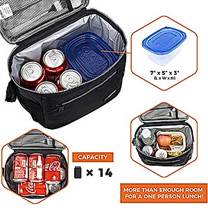 OPUX Insulated Lunch Box for Men Women, Leakproof Thermal Lunch Bag for Work, Reusable Lunch Cooler Tote, Soft School Lunch Pail for Kids with Shoulder Strap, Pockets, 14 Cans, 8L, Black