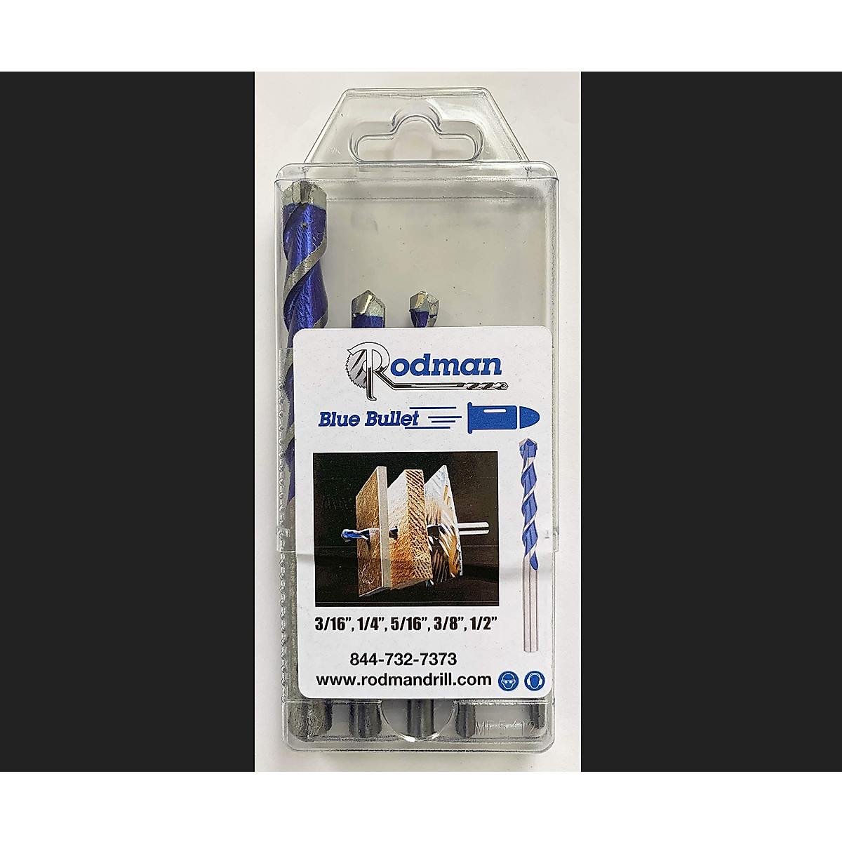 Rodman Blue Bullet Multipurpose Drill Bit Set: 3/16", 1/4", 5/16", 3/8" & 1/2"