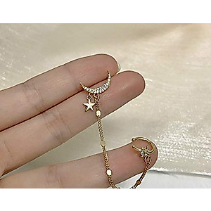 Sither Women Earring with Cuff Chain for Girls Ear Clips Ear Wraps Cuff Earrings Dangle Earrings Helix Cartilage Clip On Christmas Jewelry Gift for Her(1 Piece)