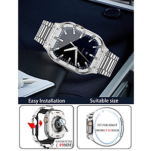 San Jeirie Stainless Steel Case and Band Compatible for Apple Watch Ultra/Ultra 2 Band 49mm,Rugged Apple Watch Ultra 1/2 Case with Metal iWatch Ultra Strap for Men (3-Silver, 49mm (Ultra 1/2))