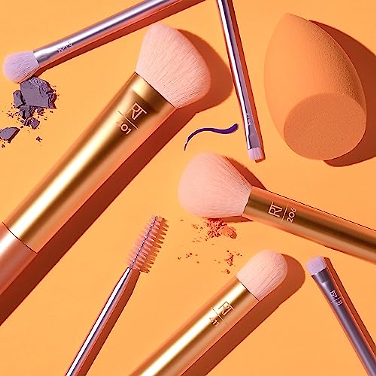 Real Techniques 8 Piece Level Up Brush And Sponge Set, Makeup Brushes For Eyeshadow, Foundation, Blush, & Bronzer, Makeup Blending Sponge, Synthetic Bristles, Stocking Stuffer, Cruelty-Free