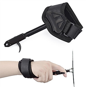 Compound Bow Release Aid Trigger Adult Archery Right Left Hand Adjustable Black Wrist Strap （Pack of 1