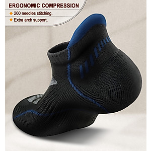 KEMISANT Mens Running Socks 6 Pairs-Athletic Compression Ankle Socks Cushioned for Men Walking-Arch Compression Support(6Pairs,Shoes Size:Men 10-12)