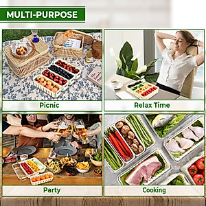 BRIFUFOUS Divided Serving Tray with Lid and Handle - Portable Snackle Box Charcuterie Container, Veggie Snack Box, Travel Snack Box Organizer, Multipurpose Storage Boxes with 4 Compartments & 4 Forks