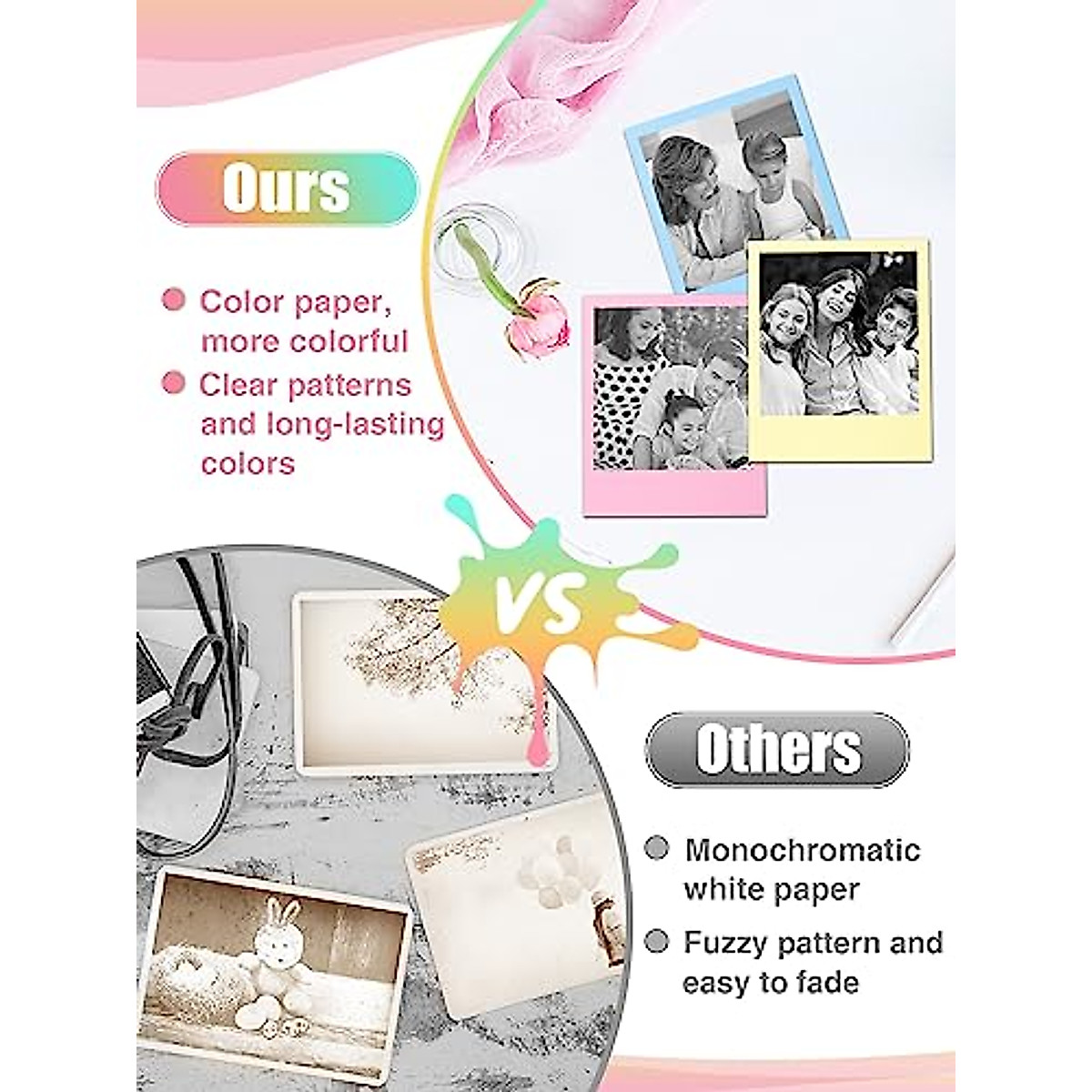 9 Rolls Kids Instant Camera Refill Print Paper- Photo Printer Thermal Paper Rolls Instant Print Camera Refill Paper for Kid's Instant Camera Favors Supplies, Blue, Pink, Yellow