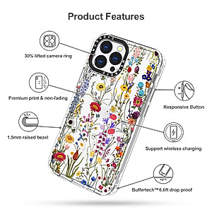 MOSNOVO Case for iPhone 13 Pro Max, [Buffertech 6.6ft Military-Grade Drop Protection] [Anti Peel Off Tech] Clear TPU Bumper Phone Case Cover Design - Wildflower Meadow