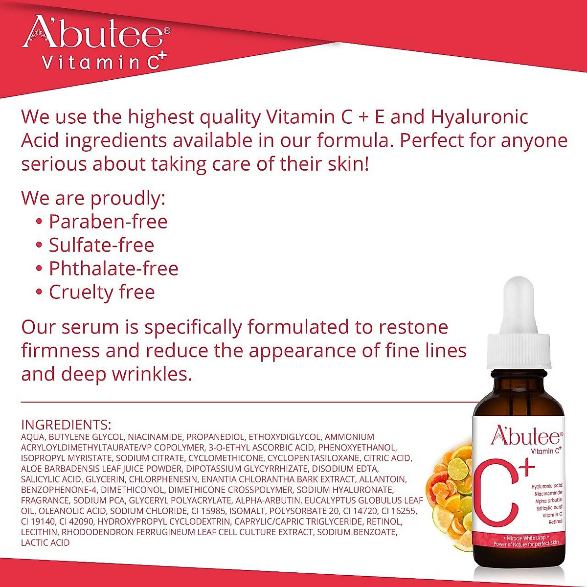 ARBUTEE | Vitamin C Anti Aging plus Brightening Serum -Hyaluronic Acid, Niacinamide, Alpha Arbutin, Salicylic Acid, Vitamin E and Retinol for Men Woman