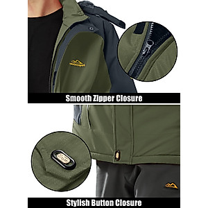 MAGCOMSEN Work Jacket Winter Coats Ski Jacket Waterproof Jaket Rain Jackets Fleece Jacket Softshell Jacket Tactical Jacket Snowboard Jackets Green