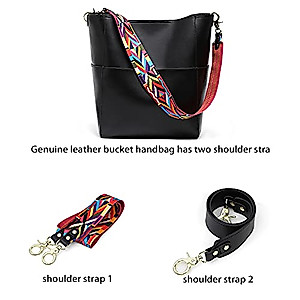 Seammer Genuine Leather Bucket Handbags for Women Large Designer Hobo Shoulder Handbag Purse Black