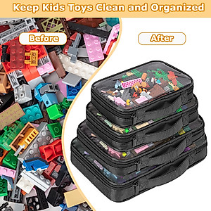 Damero 4 Packs Toy Carry Case, Toy Storage Bags with Zipper, Toy Building Blocks Board Games Storage Case, Clear Toy Organizer Bags for Travel, Playroom, Classroom, Home Organization, Black(Bag Only)