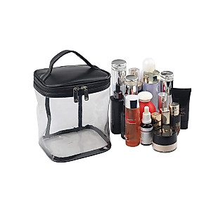 HAOGUAGUA Premium Clear Makeup Bag with Inner Pocket, Transparent Cosmetic Pouch for Travel or Everyday Use, Waterproof Beach Bag for Sunscreen Skincare (Black)