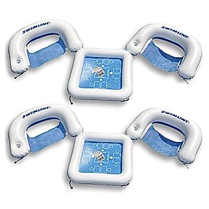 Swimline Kids Inflatable Durable Connecting Game Station Swimming Pool Toy Set with Waterproof Playing Cards, 2 Seats, and Table (2 Pack)