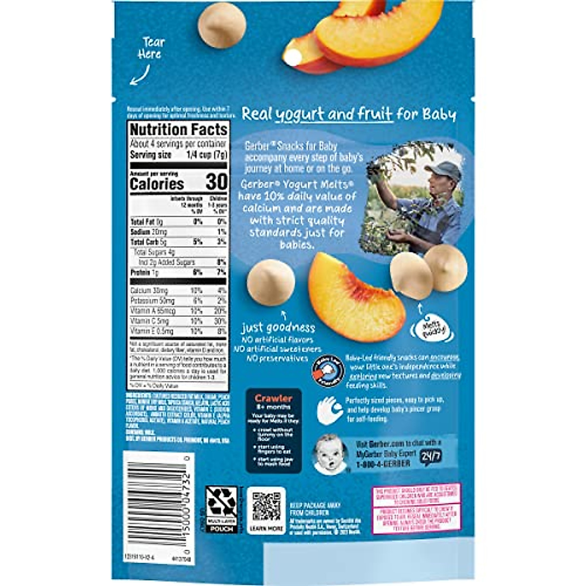 Gerber Snacks for Baby Yogurt Melts, Peach, Freeze-Dried Yogurt Snack Made with Real Yogurt & Fruit, Baby Snack for Crawlers, 1.0-Ounce Pouch (Pack of 3)