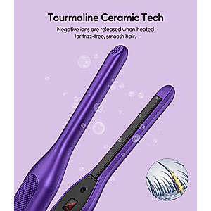 Terviiix Ceramic Pencil Flat Iron for Edges, 3/10 Inch Skinny Hair Straightener with LCD Digital Display, Mini Flat Iron for Pixie & Beard, Small Flat Irons for Short Hair, Auto Shut Off, Purple