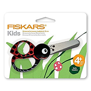 Fiskars Children's Animal Scissors with Ladybird Motif, From 4 Years, Length: 13 cm, For Right and Left Handers, Stainless Steel Blade/Plastic Handles, Red, 1004612