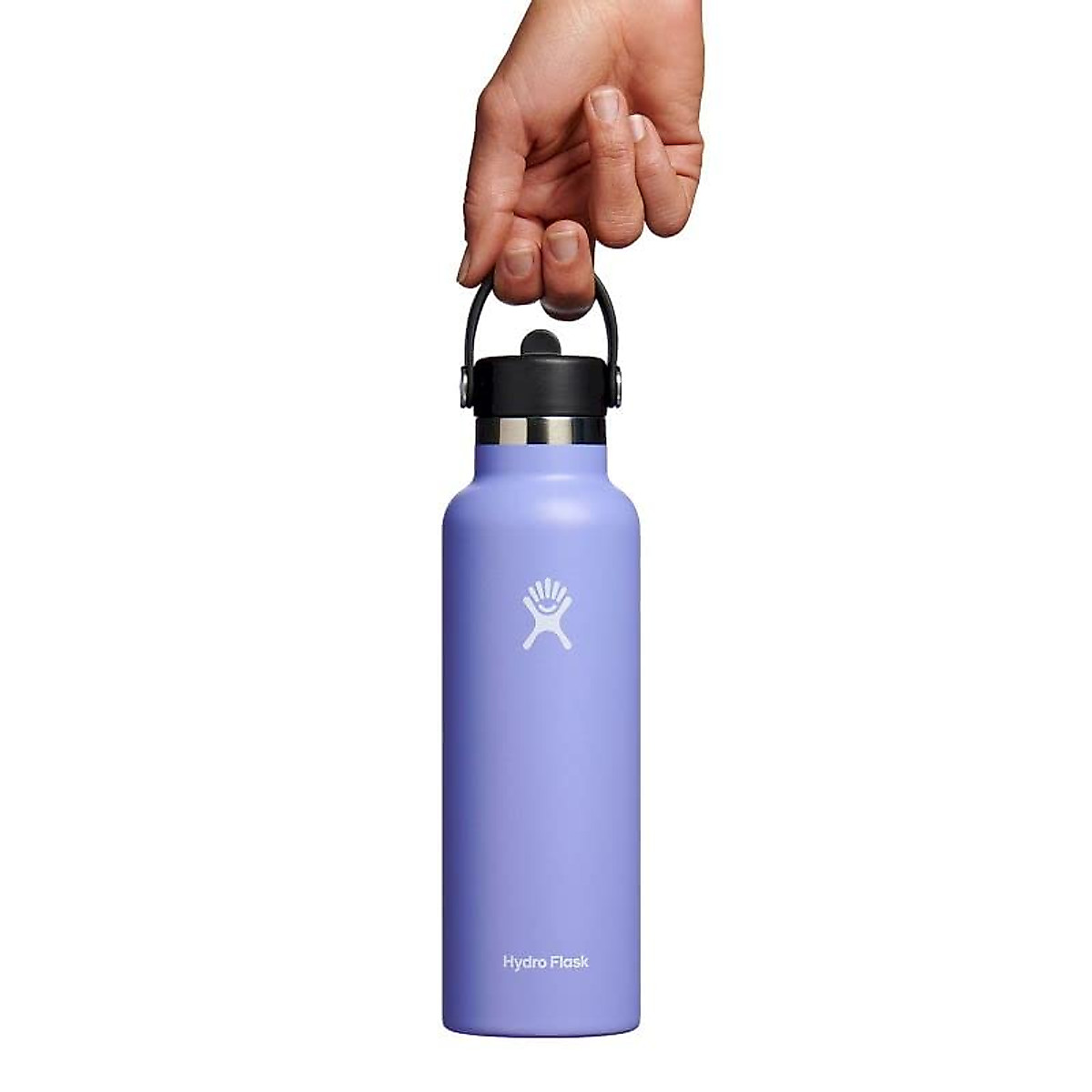 HYDRO FLASK - Water Bottle 621 ml (21 oz) with Flex Straw Cap - Vacuum Insulated Stainless Steel Reusable Water Bottle - Leakproof Lid - Hot and Cold Drinks - Standard Mouth - BPA-Free - Lupine