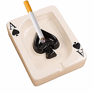 Creative Poker Ceramic Cigarette Ashtray Tabletop Portable Modern Ashtrays Cigar Ashtray for Outdoor Indoor Desktop Smoking AshTray for Home office Fashion Decoration Handmade Gift for Men Women-Black